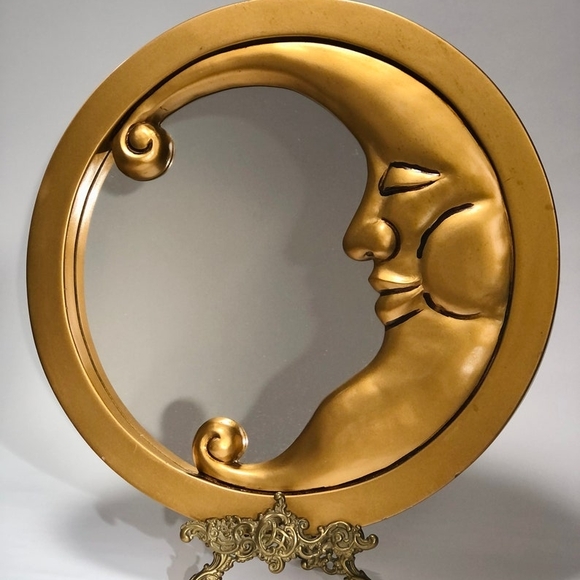 Vintage | Wall Decor | 9s Gold Crescent Moon Mirror Round Wall Decor ...